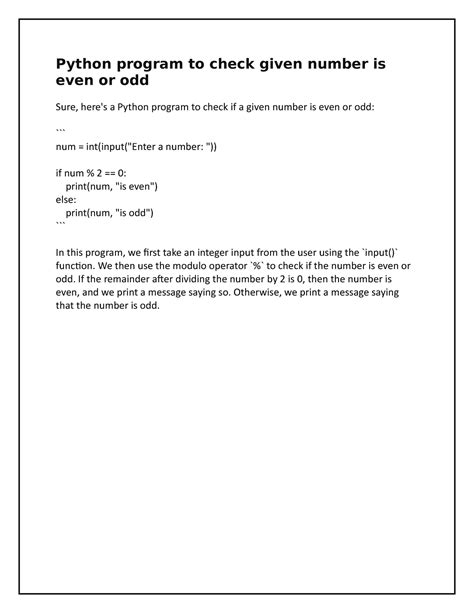 python lab manual python program to check given number is even or odd sure here s a python