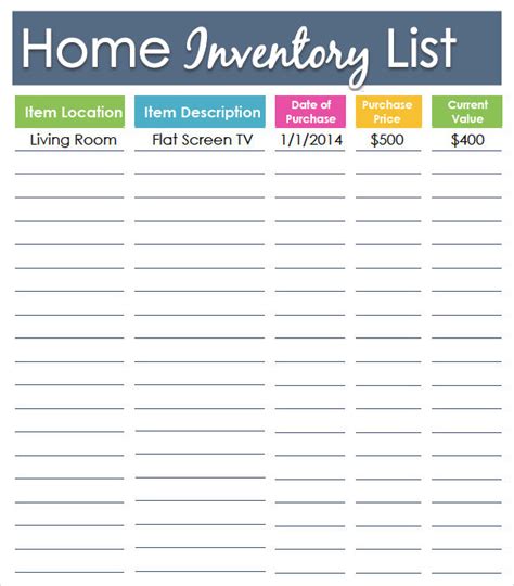 Inventory List Templates Free Printable Xlsx Docs Pdf Formats