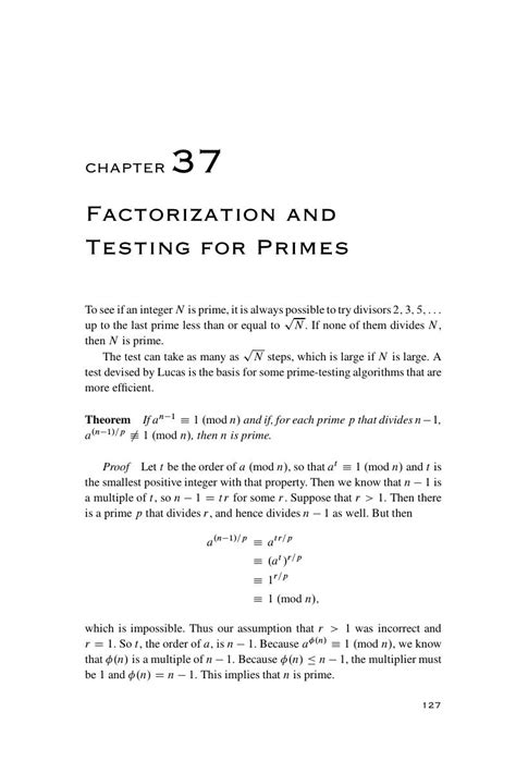 factorization and testing for primes chapter 37 a guide to elementary number theory