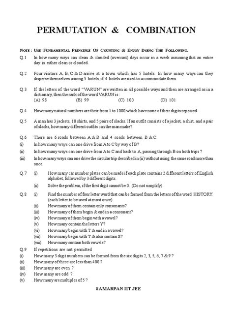 permitation and combination dpp pdf numbers permutation