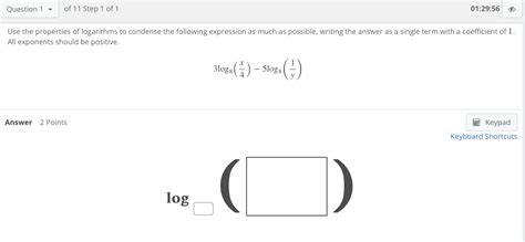 solved use the properties of logarithms to condense the