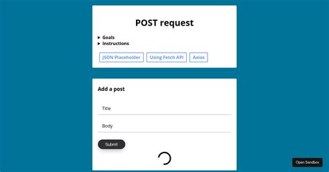 Posts Requests React Form Solution AXIOS Loading Forked Codesandbox