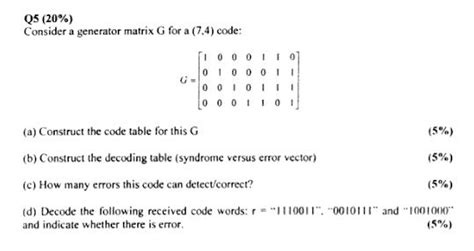 solved consider a generator matrix g for a 7 4 code g