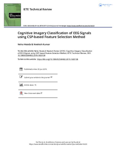 pdf cognitive imagery classification of eeg signals using csp based feature selection method