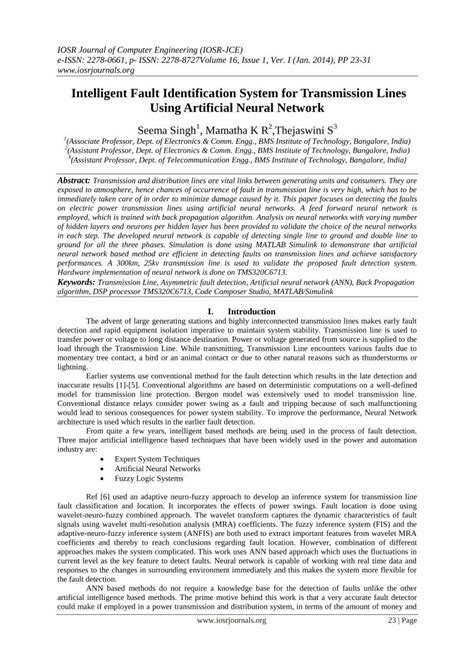 pdf intelligent fault identification system for transmission implementation of neural