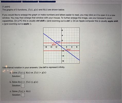solved 1 point the graphs of 3 functions f x g x and