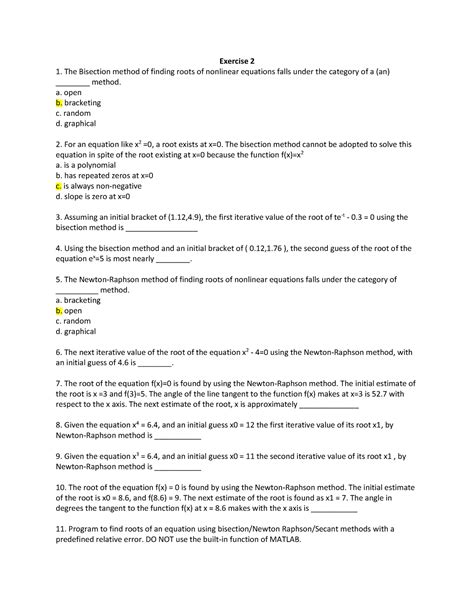 exercise 2 Ưèaaf exercise 2 the bisection method of finding roots of nonlinear equations