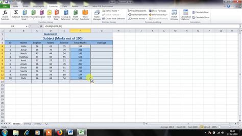 sum and average formula in excel youtube