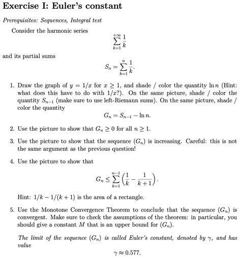 solved exercise i euler s constantprerequisites sequences