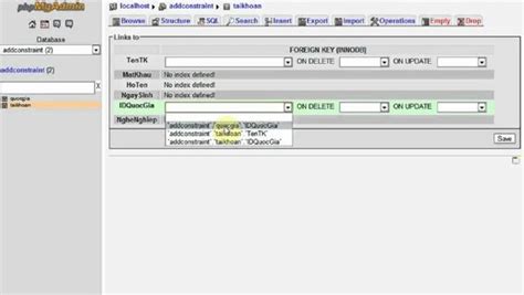 Create Relation Add Constraint Foreign Key On Database In Phpmyadmin