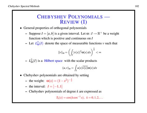 chebyshev differentiation spectral chebyshev polynomials — review i general properties of