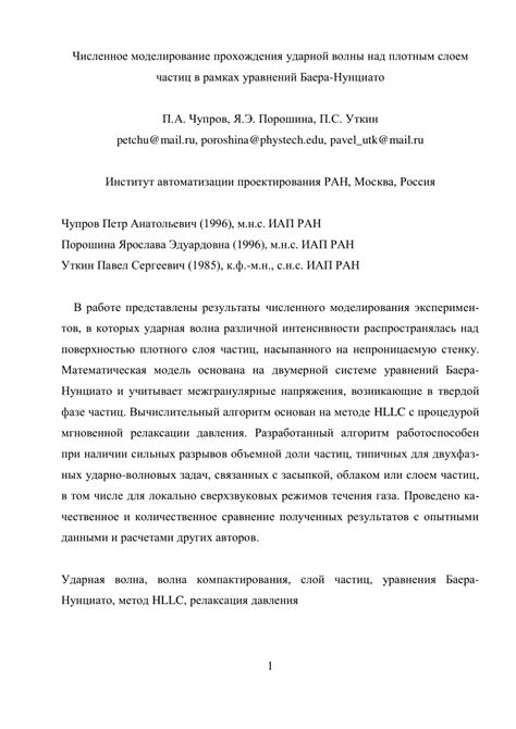 pdf numerical simulation of the propagation of a shock wave above the dense layer of particles