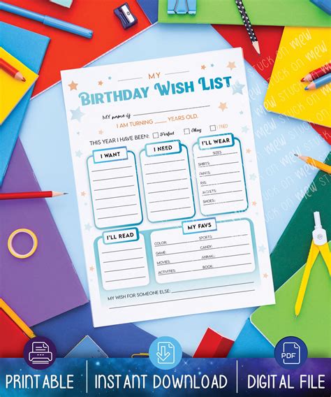 Printable Birthday Gift Wish List Template Kid S Birthday Wish List