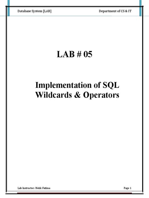 lab 05 implementation of sql wildcards and operators pdf sql databases