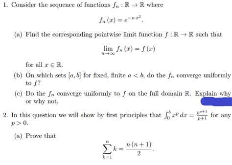 solved 1 consider the sequence of functions fn r r