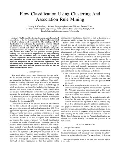 pdf flow classification using clustering and association rule mining michael devetsikiotis
