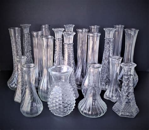 Set Of 20 Vintage Clear Glass Vases Choose A Collection Etsy Glass Vase Glass Clear Glass