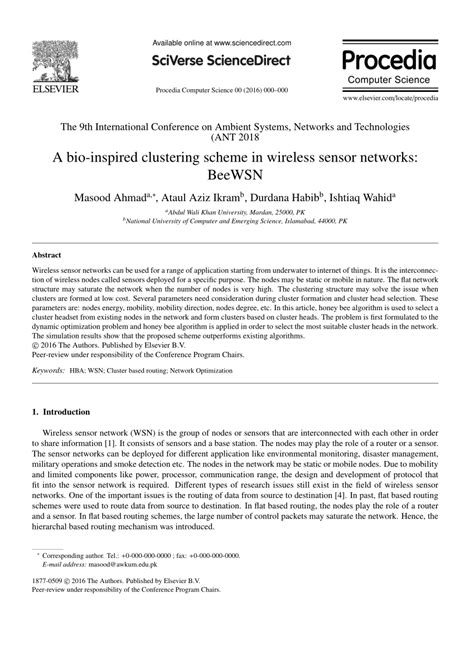 pdf a bio inspired clustering scheme in wireless sensor networks beewsn