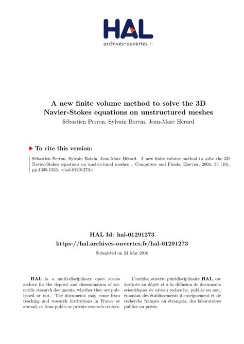 pdf a finite volume method to solve the 3d navier stokes equation on unstructured colocated meshes