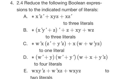 2 4 reduce the following boolean expressions to the