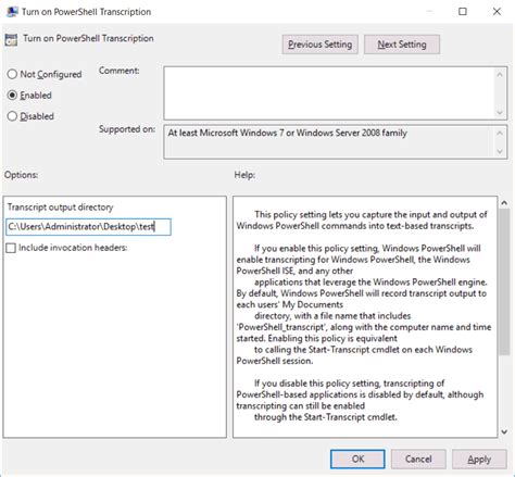 enable and configure module script block and transcription logging in windows powershell