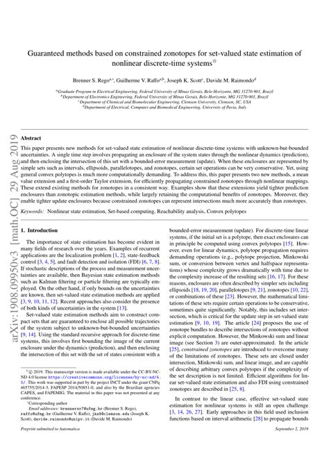 pdf guaranteed methods based on constrained zonotopes for set valued state estimation of