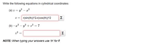solved write the following equations in cylindrical