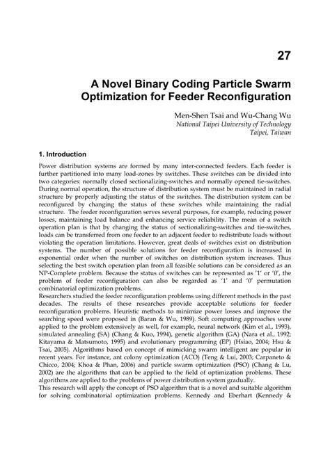 pdf a novel binary coding particle swarm optimization for feeder reconfiguration