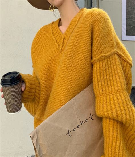 G125960 V넥 오버핏 니트티 온채널