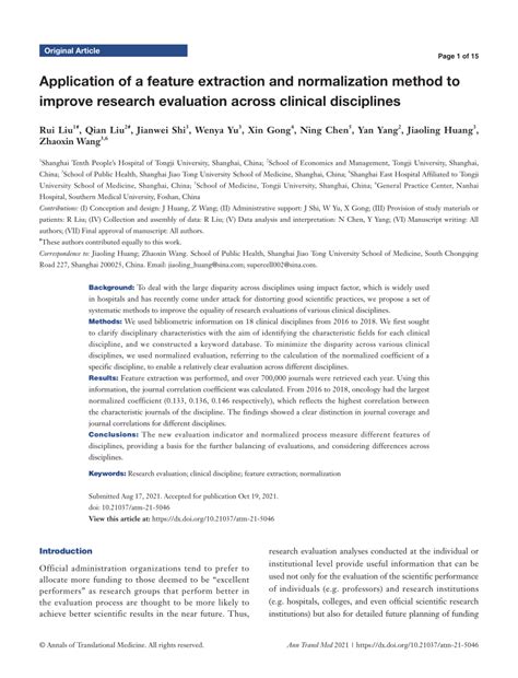 pdf application of a feature extraction and normalization method to improve research