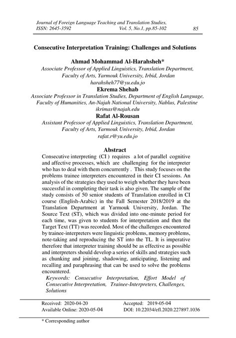 pdf consecutive interpretation training challenges and solutions