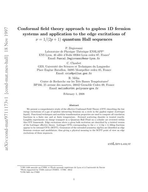 pdf conformal field theory approach to gapless 1d fermion systems and application to the edge