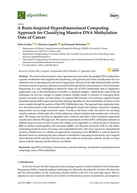pdf a brain inspired hyperdimensional computing approach for classifying massive dna