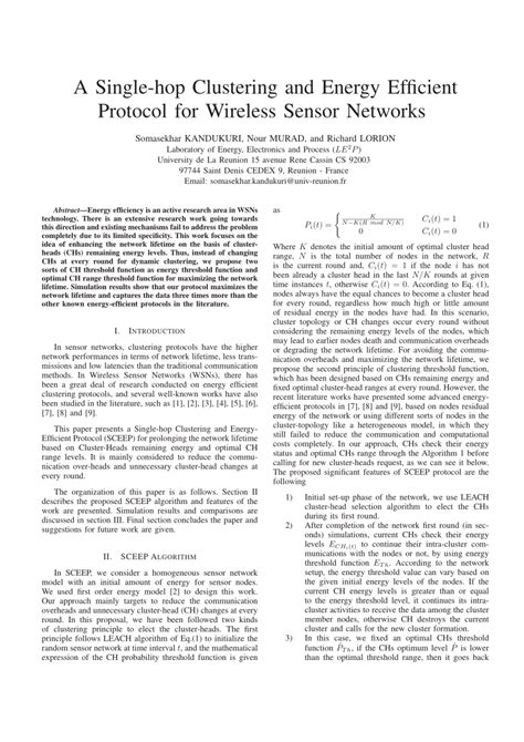 pdf a single hop clustering and energy efficient protocol for wireless sensor networks