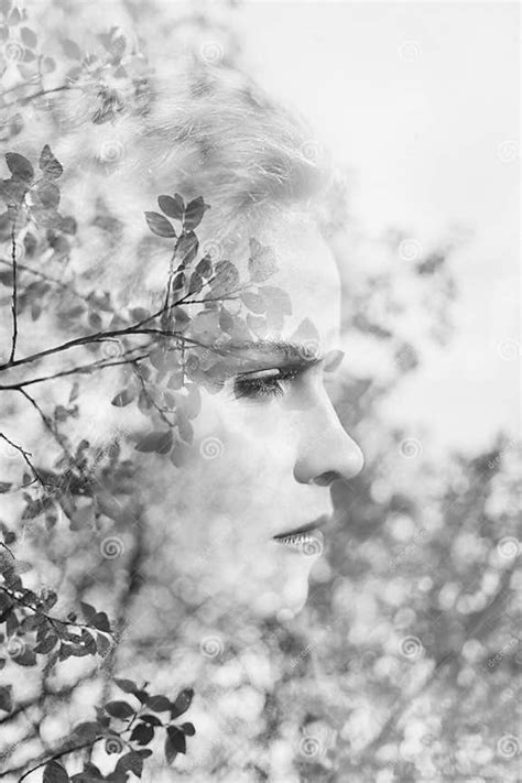 Creative Portrait Of Beautiful Young Woman Made From Double Exposure Effect Using Photo Of Trees