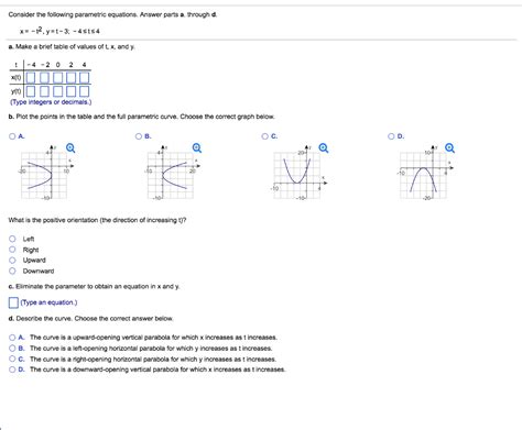 solved consider the following parametric equations answer
