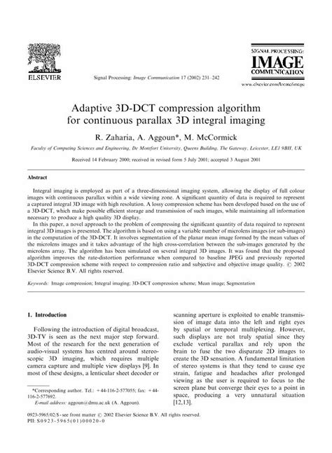pdf adaptive 3d dct compression algorithm for continuous parallax 3d integral imaging