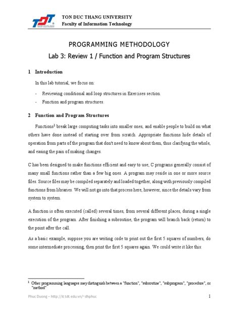 programming methodology lab 3 review 1 function and program structures pdf subroutine