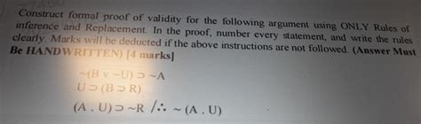 solved construct formal proof of validity for the following