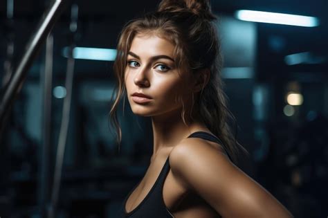 Premium Ai Image Portrait Of An Attractive Young Woman Working Out At The Gym Created With