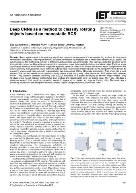 deep convolutional neural networks as a method to classify rotating objects based on monostatic
