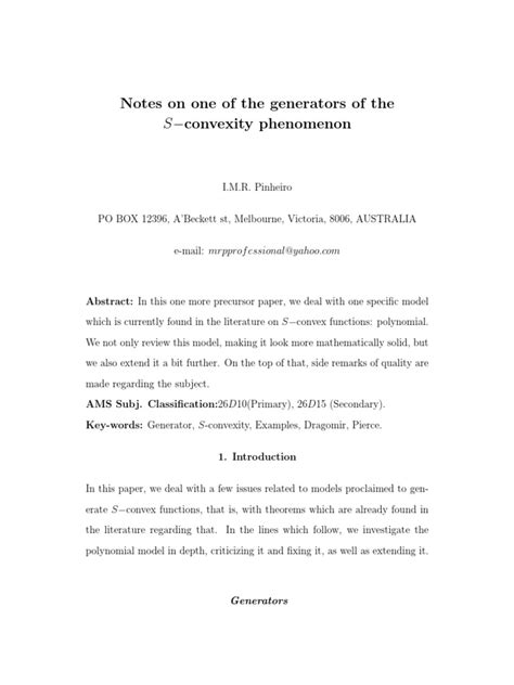 notes on one of the generators of the s convexity phenomenon pdf function mathematics