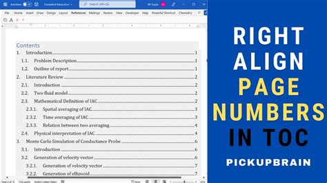 How To Align Page Numbers In Table Of Contents In Ms Word 2021 YouTube