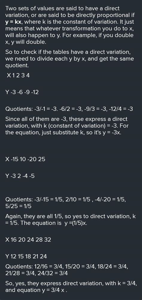 determine if the tables and graphs below express a direct variation between the variables if