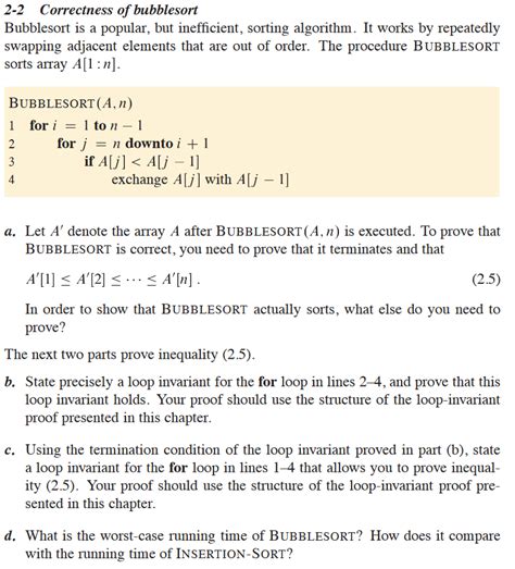 Solved 2 2 Correctness Of Bubblesort Bubblesort Is A Chegg