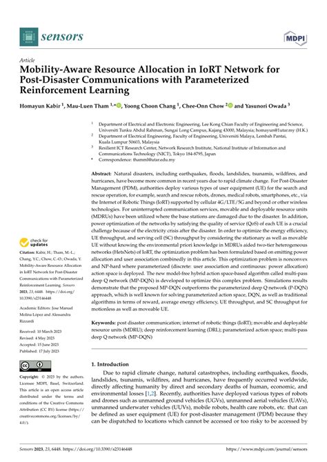 pdf mobility aware resource allocation in iort network for post disaster communications with