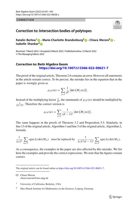 pdf correction to intersection bodies of polytopes