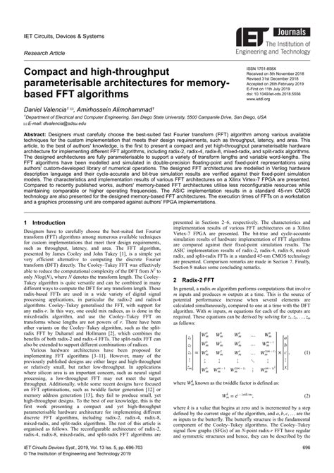 pdf compact ang high throughput parameterizable architectures for memory based fft algorithms