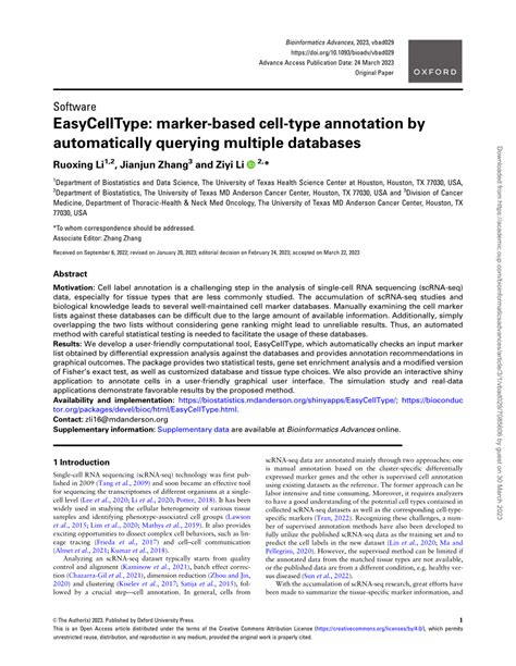 PDF EasyCellType Marker Based Cell Type Annotation By Automatically