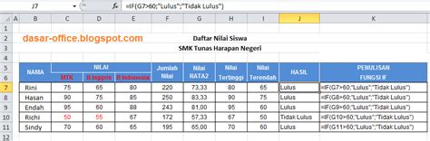 contoh soal excel sum average min max dan if excel untuk menentukan kelulusan belajar bersama